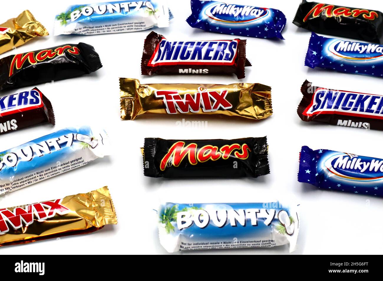 Mars, Bounty, Snickers, Milky Way and Twix chocolate bars, brands of ...