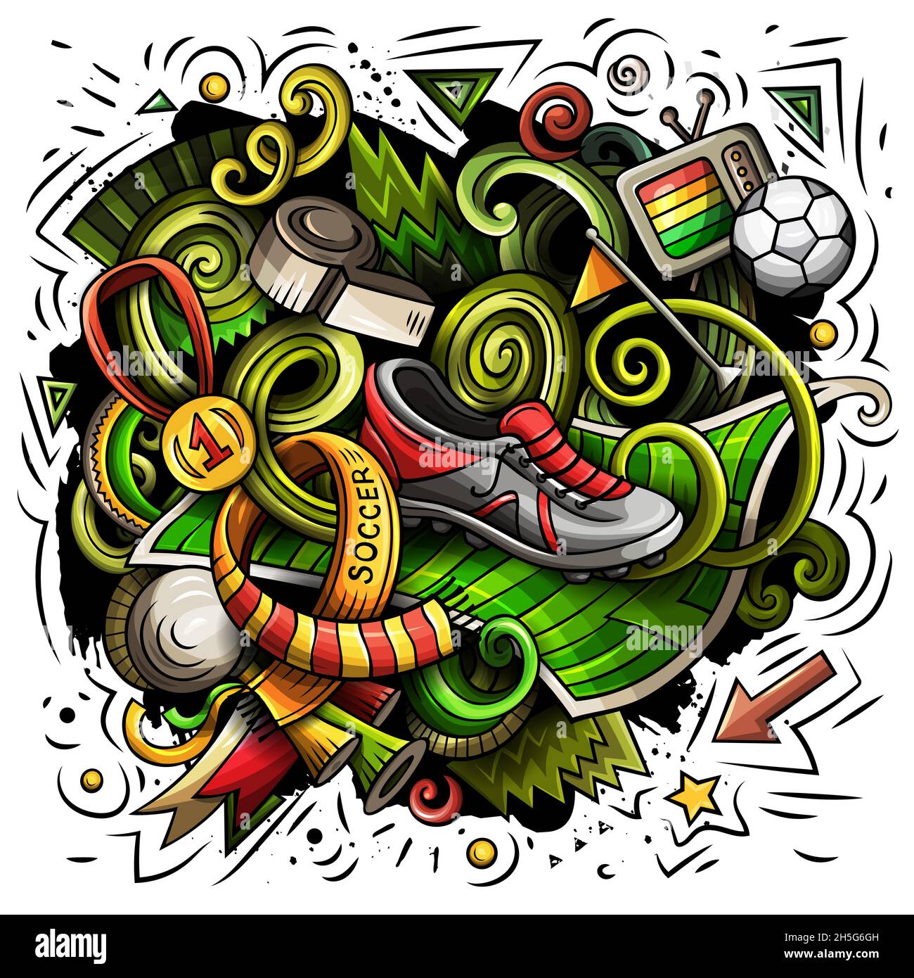 Cartoon vector doodles Football illustration. Colorful, detailed, with ...