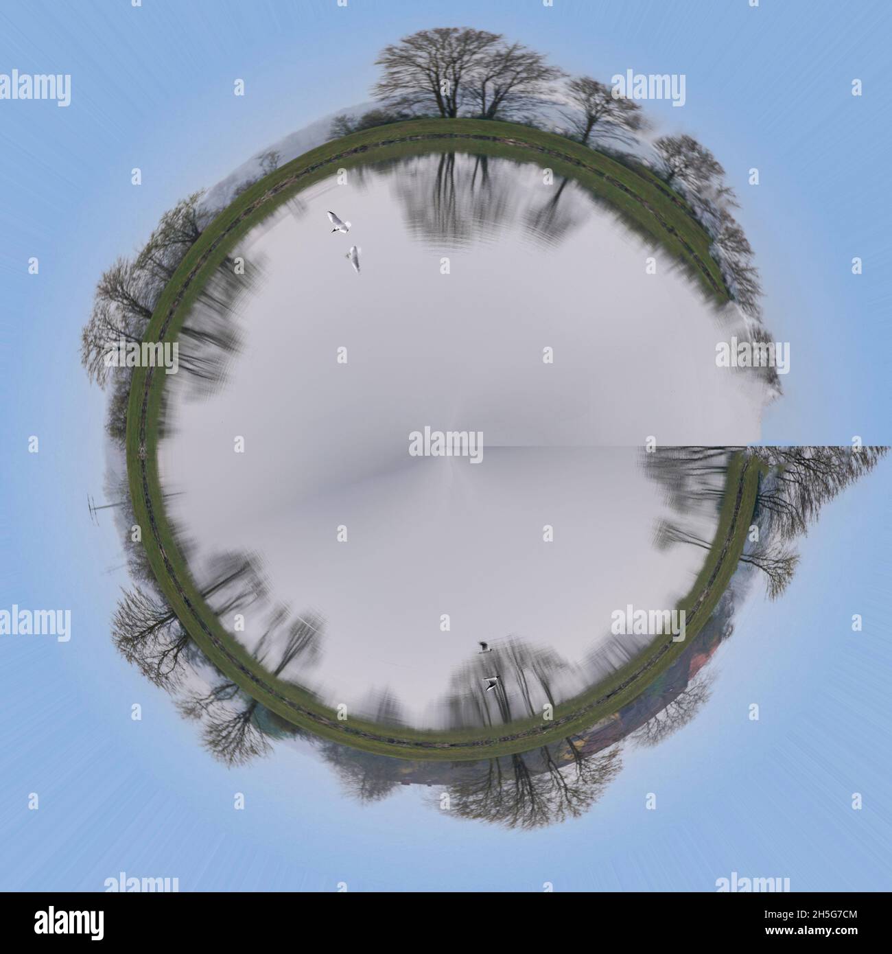 Spherical abstract panoramic aerial view in a field with fantastic ...