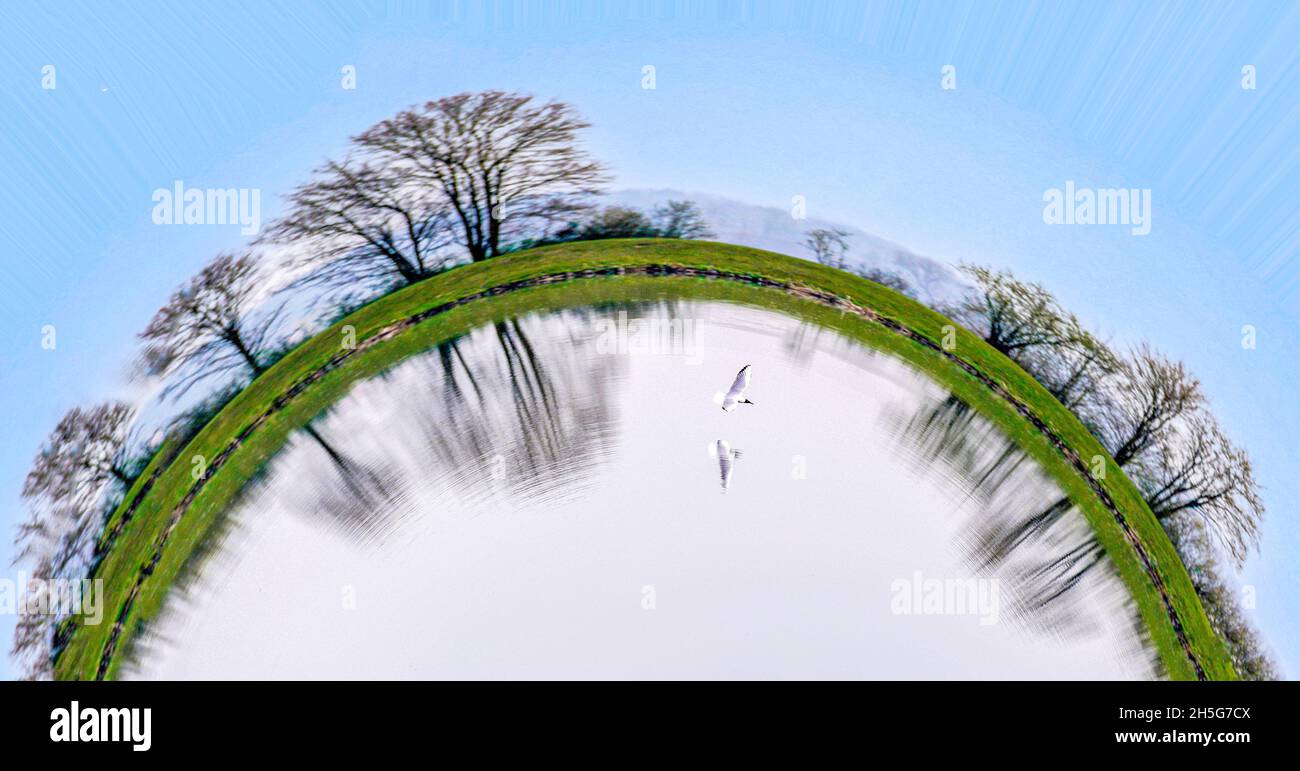 Spherical abstract panoramic aerial view in a field with fantastic ...