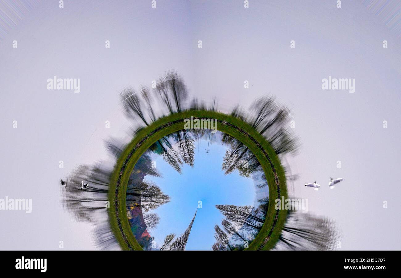 Spherical abstract panoramic aerial view in a field with fantastic ...