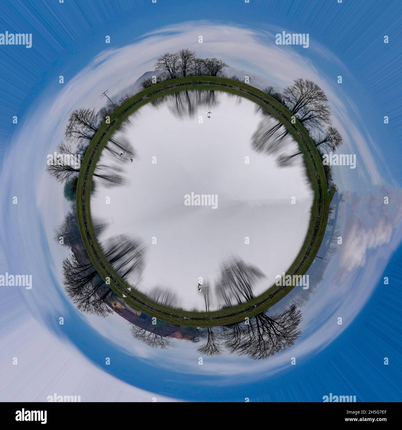 Spherical abstract panoramic aerial view in a field with fantastic ...