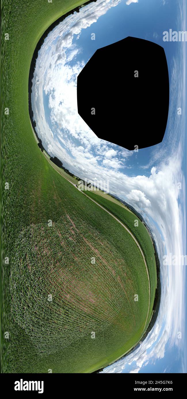 Spherical abstract panoramic aerial view in a field with fantastic ...
