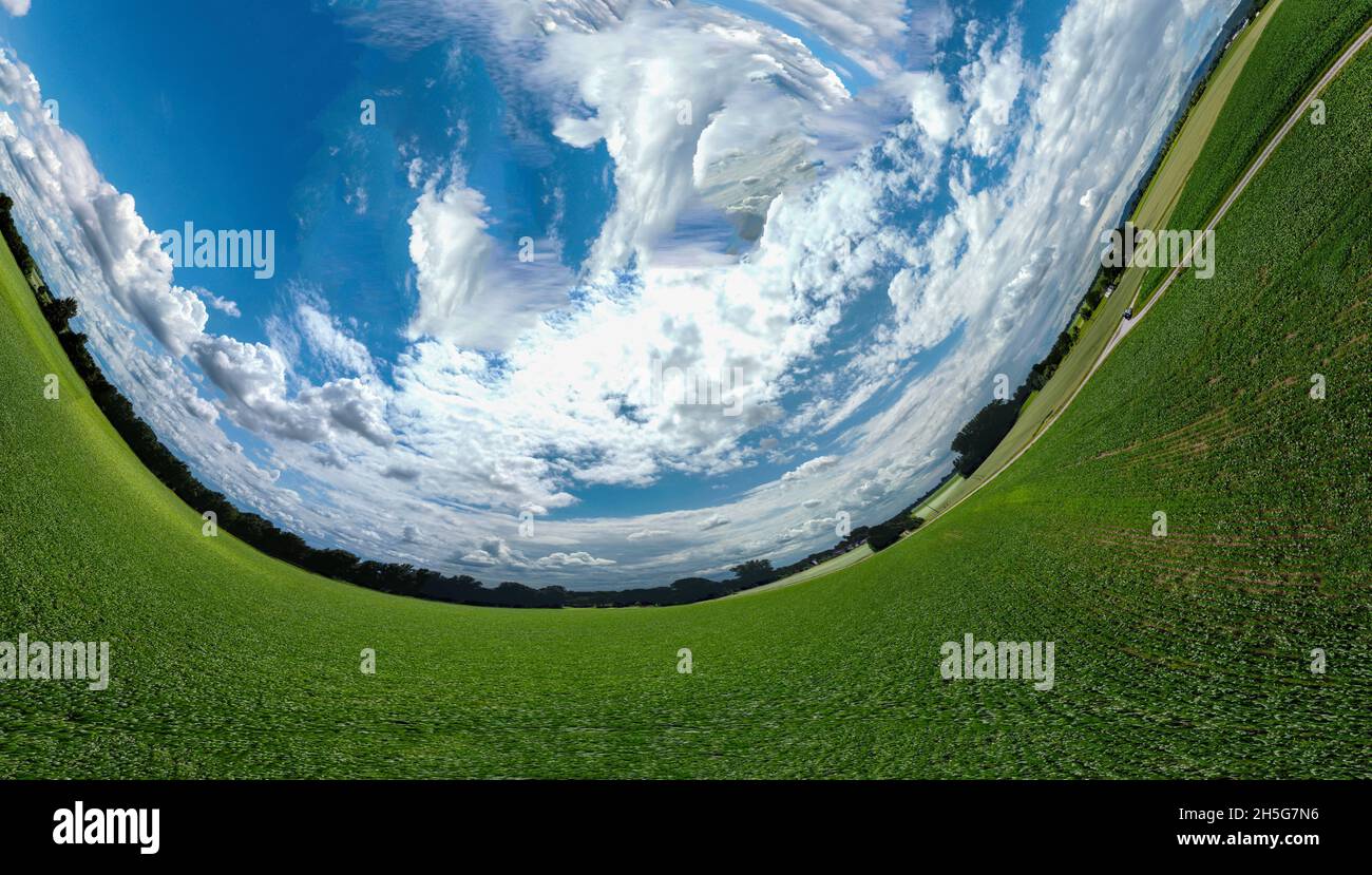 Spherical abstract panoramic aerial view in a field with fantastic ...
