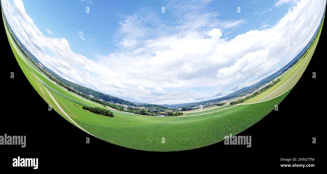 Spherical abstract panoramic aerial view in a field with fantastic ...