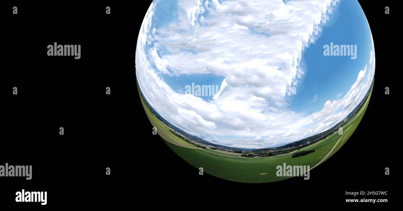 Spherical abstract panoramic aerial view in a field with fantastic ...