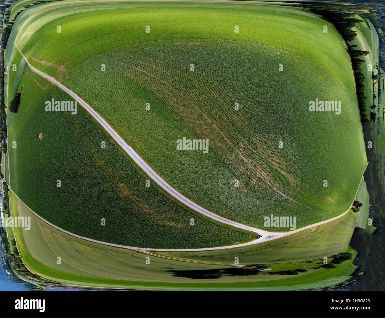 Spherical abstract panoramic aerial view in a field with fantastic ...