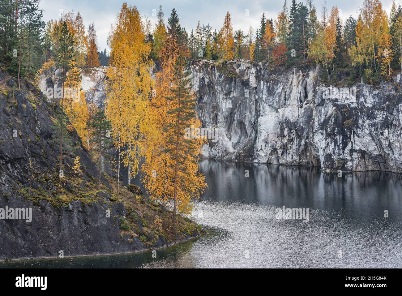 Lake in the deep marble canyon. Ruskeala Mountain Park. Republic of ...