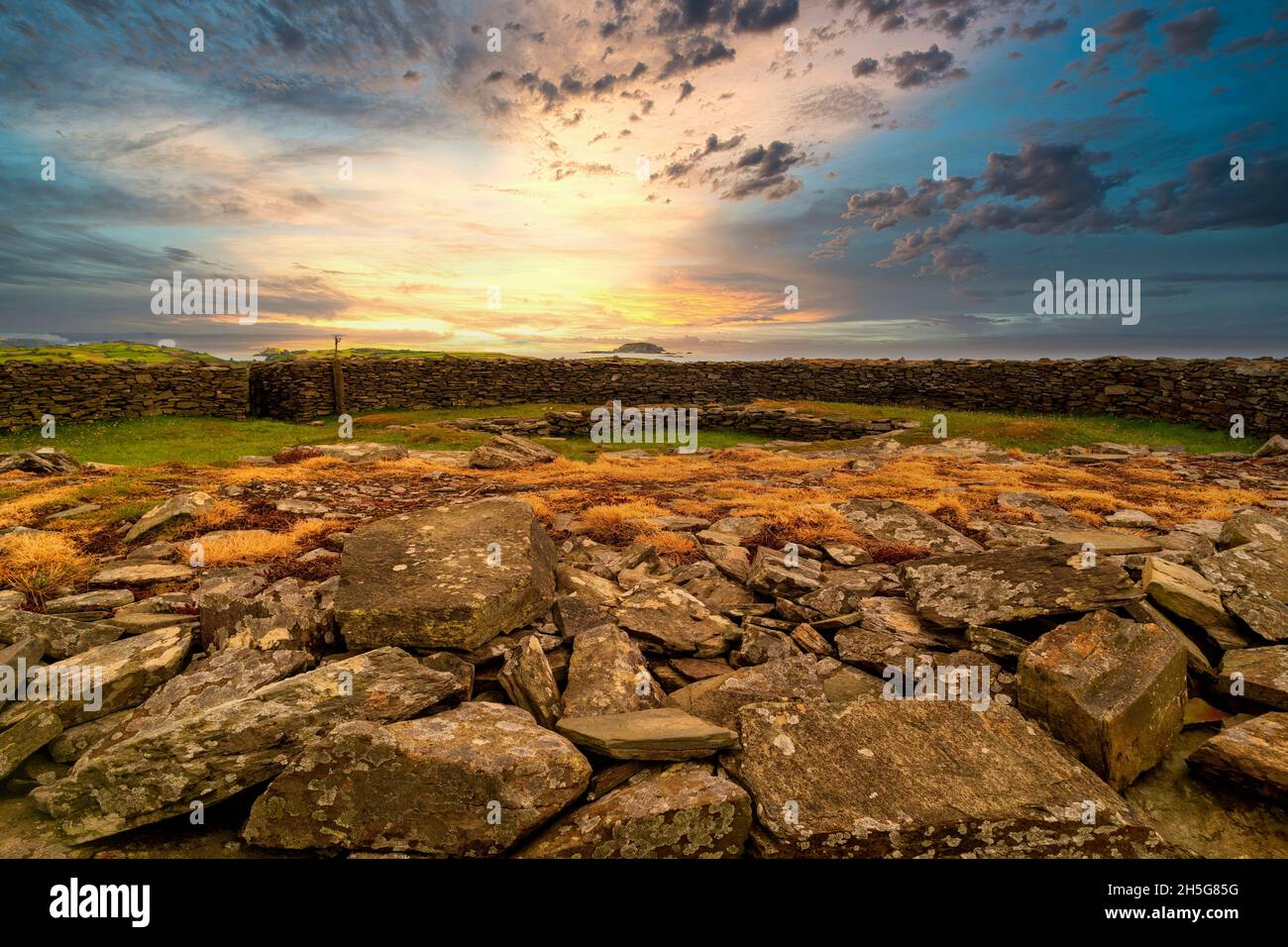 Beautiful view from the inside of a neolithic stone fort Stock Photo ...