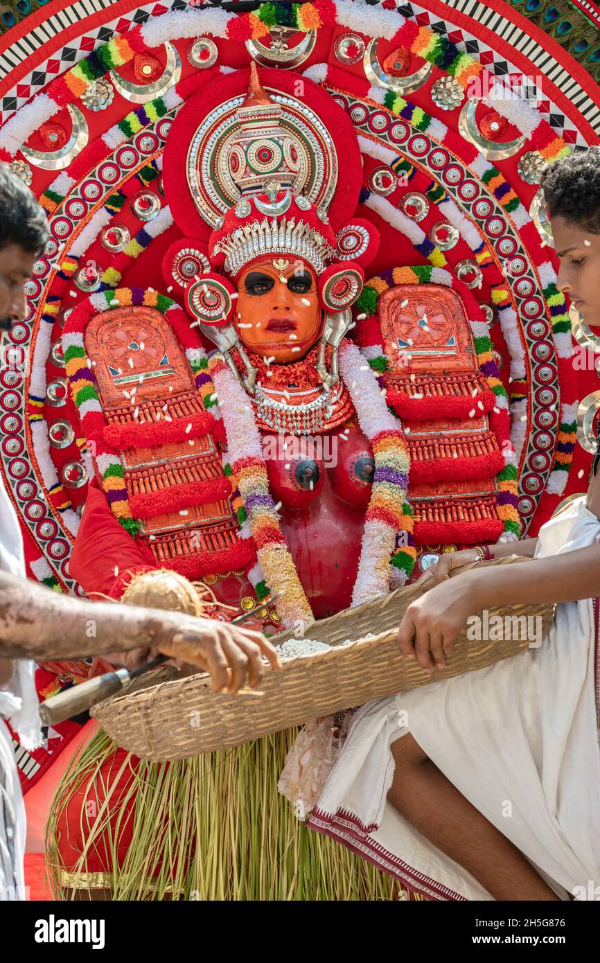 Theyyam artist perform during temple festival in Payyanur, Kerala ...