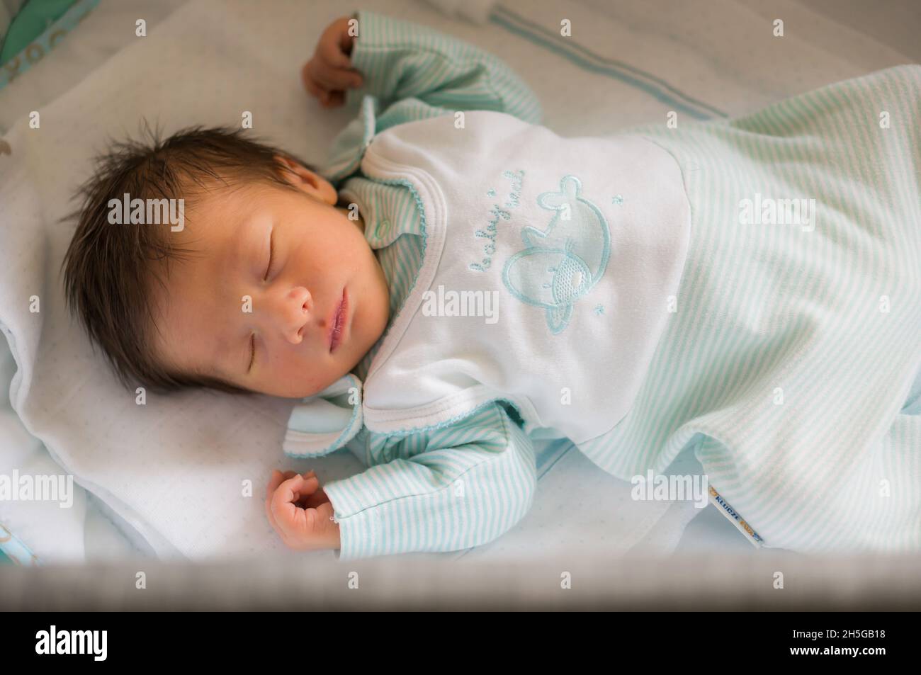 High angle view of a sweet Polish baby boy sleeping in the bed Stock ...