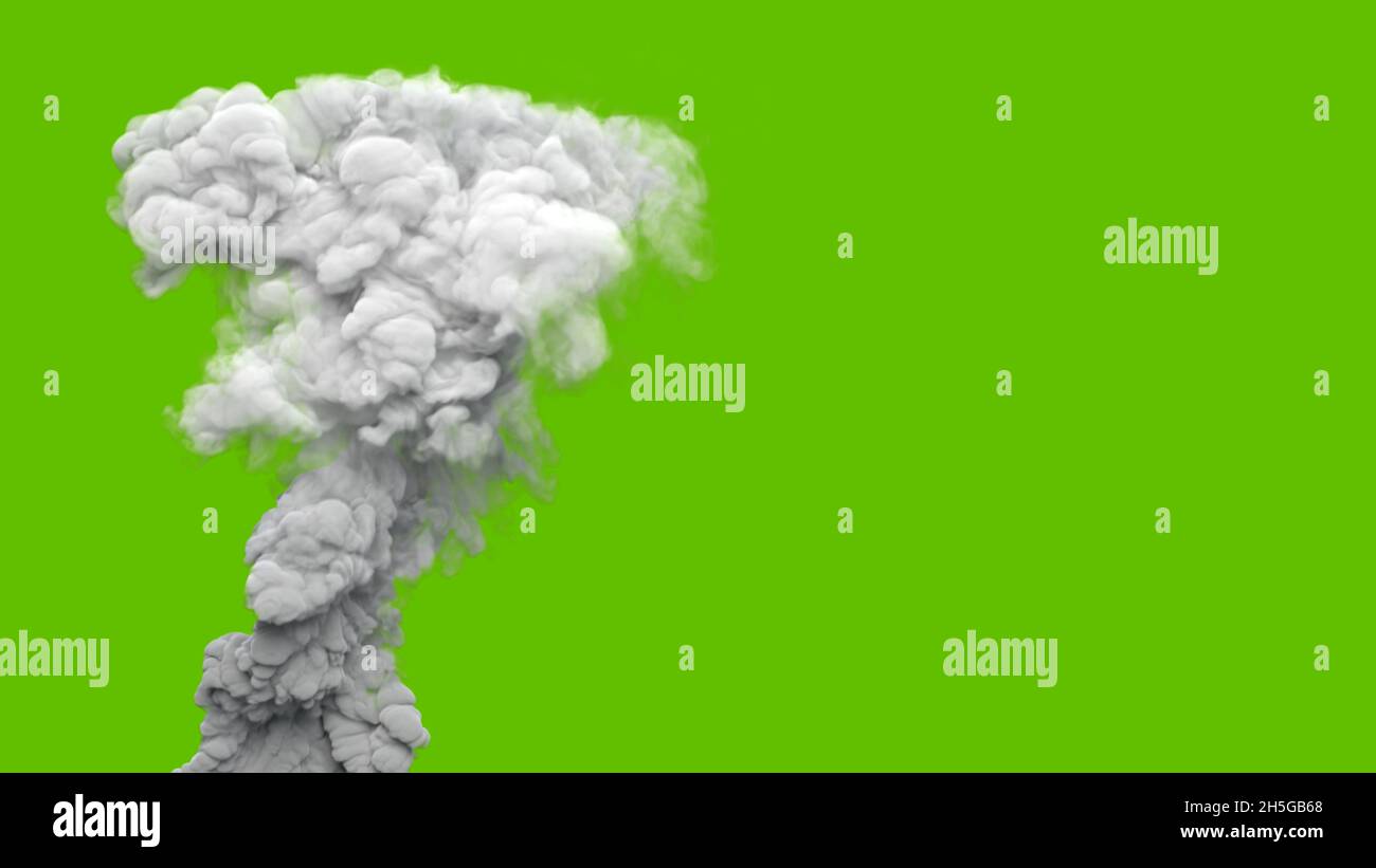 grey pollution smoke column from oil power plant on chroma key screen ...