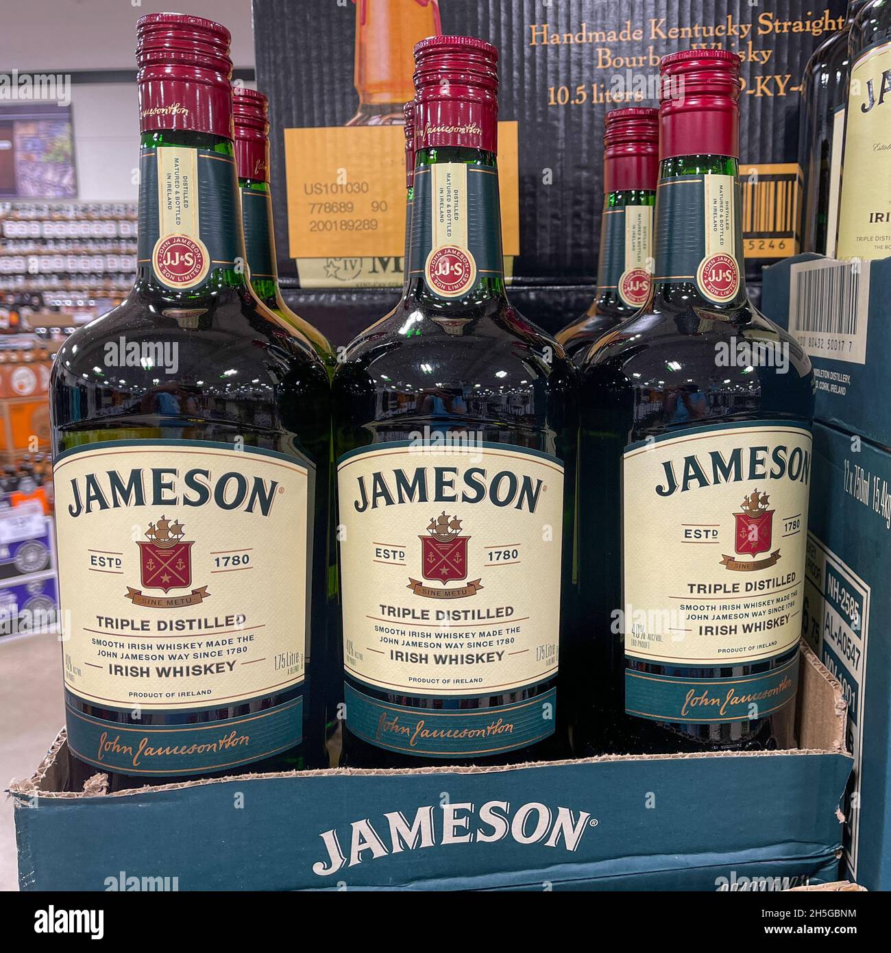 Springfield, IL USA - September 23, 2021: A display of bottles of ...