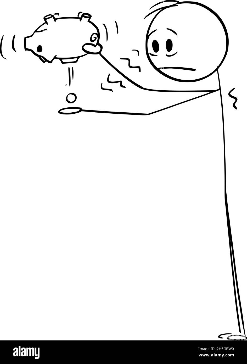 Person Shaking Piggy Bank, Only One Coin Inside, Vector Cartoon Stick ...