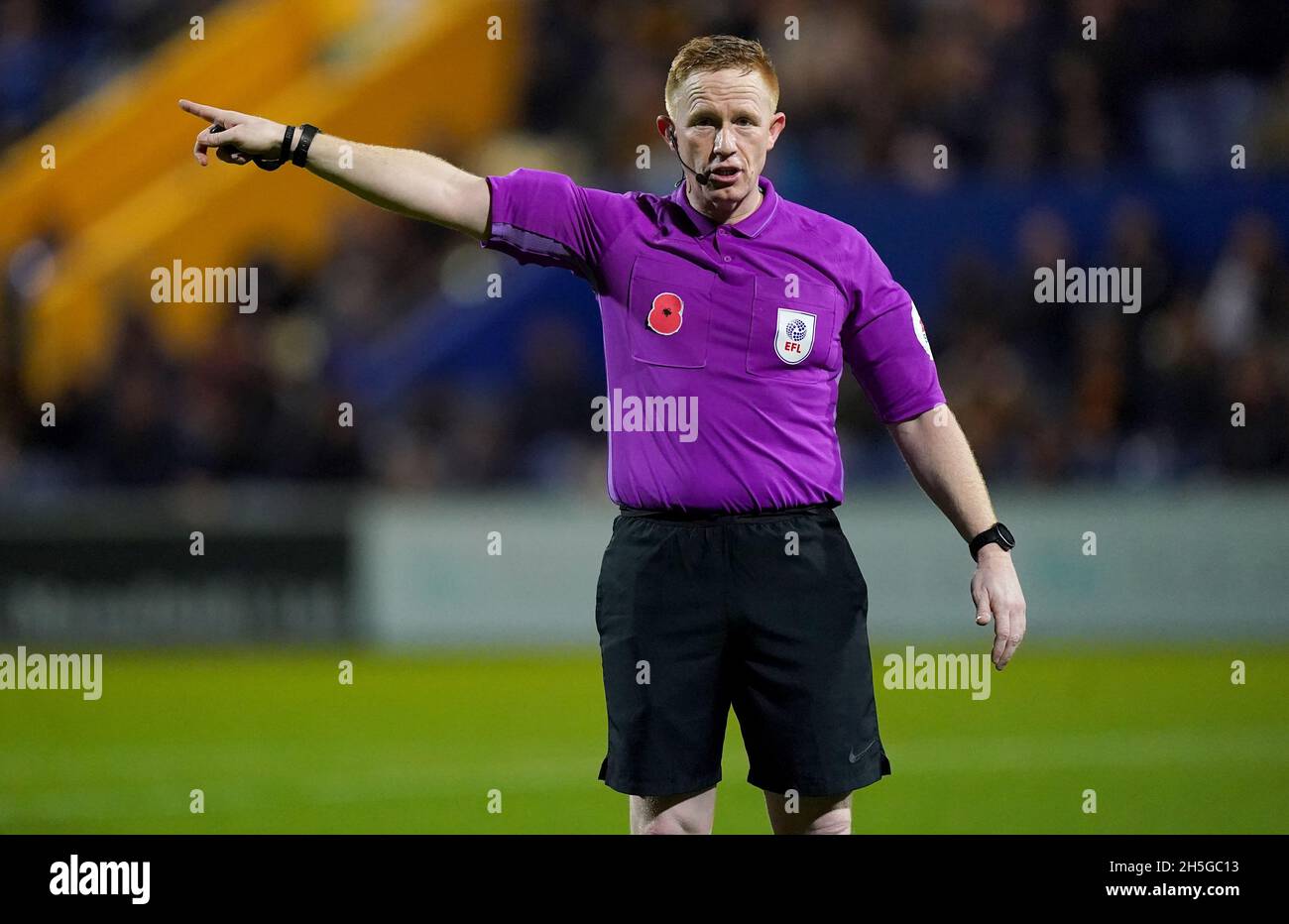 Referee Martin Coy during the Papa John's Trophy Northern Group H match ...