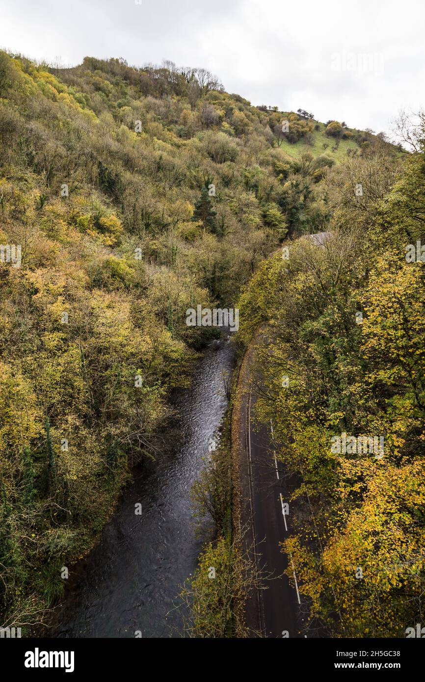 Looking down Millers Dale from the viaduct on the Monsal Trail in ...