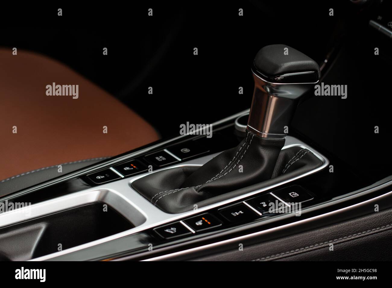 Modern automatic gearbox. Close up of the gearbox transmission handle ...