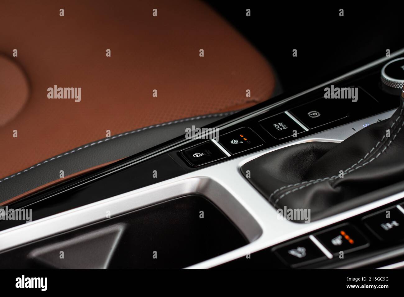 Close up view of modern car electronic safety systems control panel ...