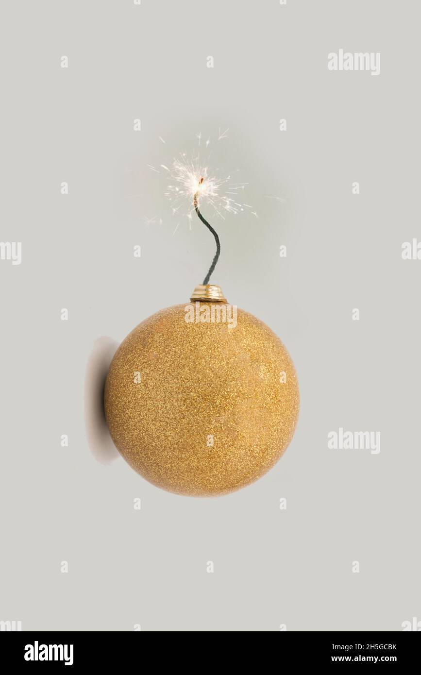 Golden Christmas tree decoration fuse bomb Stock Photo - Alamy
