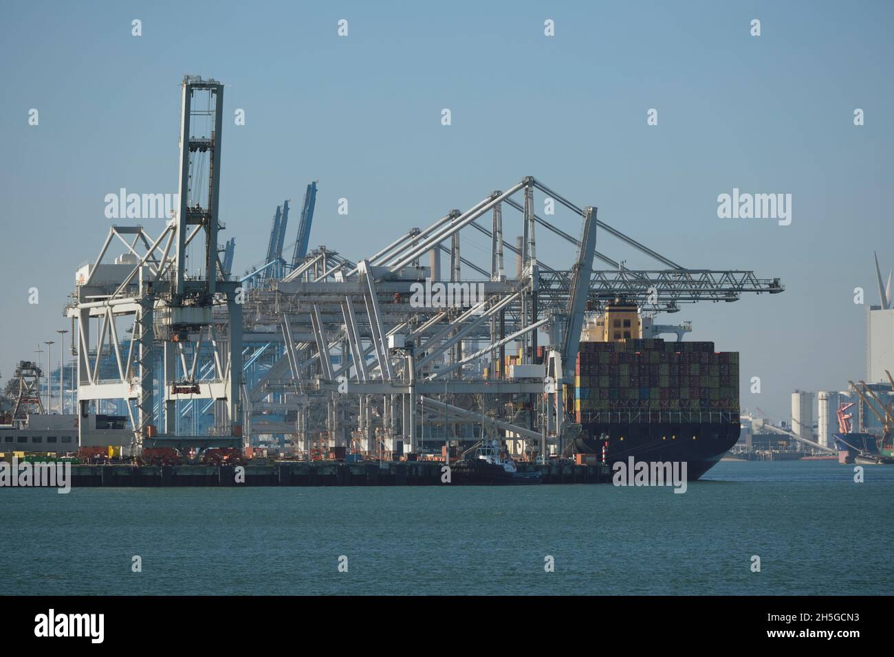 container terminal in the Rotterdam harbor the Netherlands Stock Photo ...
