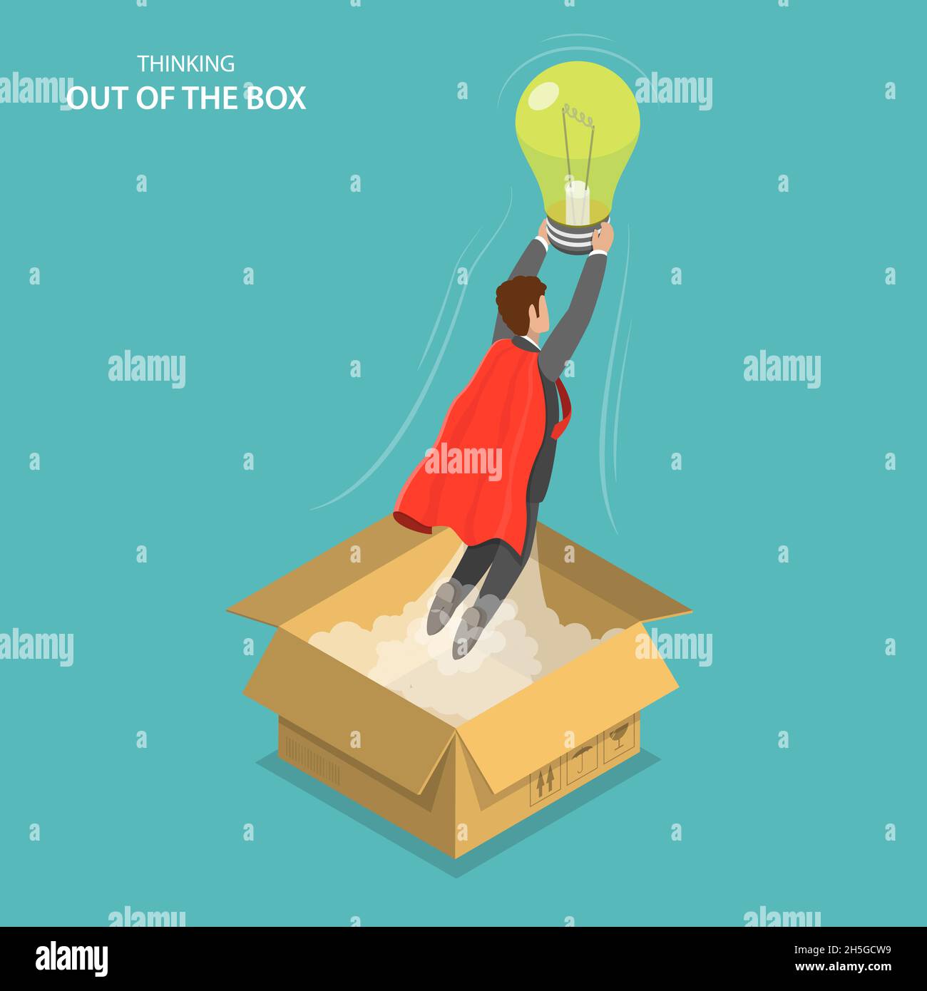 Thinking outside the box isometric flat vector illustration Stock ...