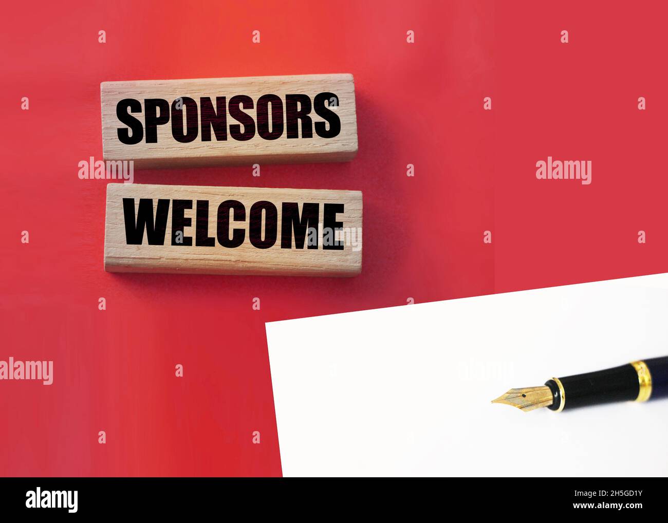 SPONSORS WELCOME on wooden blocks. Sponsorship donation support ...