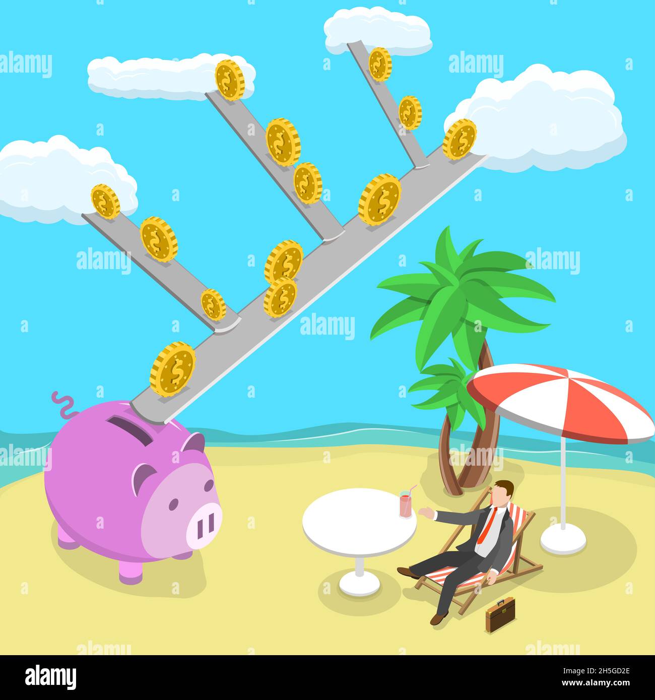 Passive income flat isometric vector illustration Stock Vector Image ...