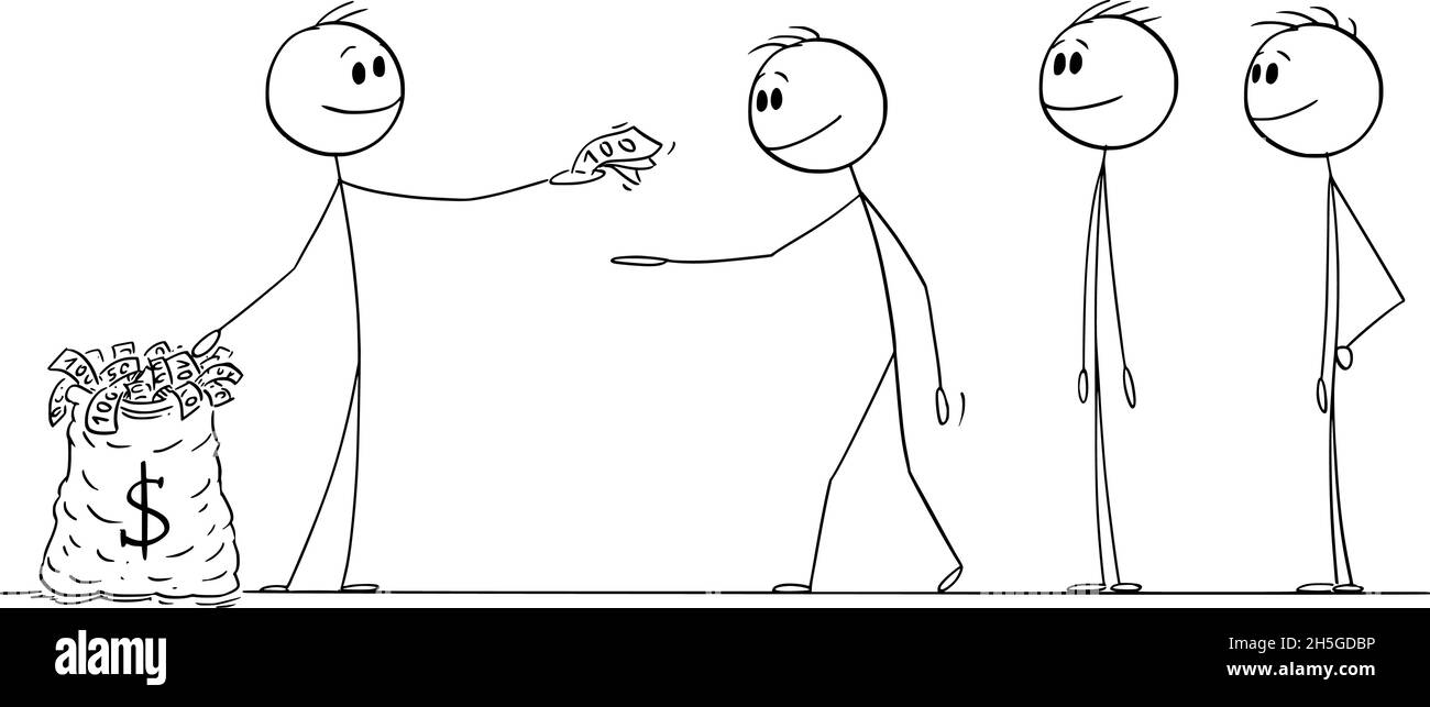 Person Giving Money to Others , Vector Cartoon Stick Figure ...