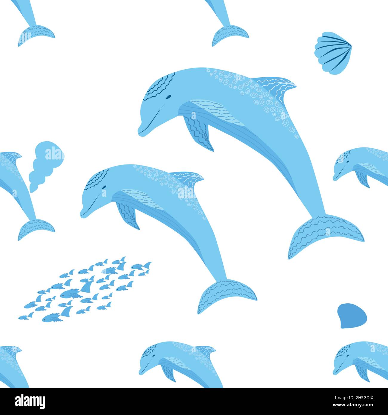 Dolphin, sea inhabitants seamless pattern, beautiful character among ...