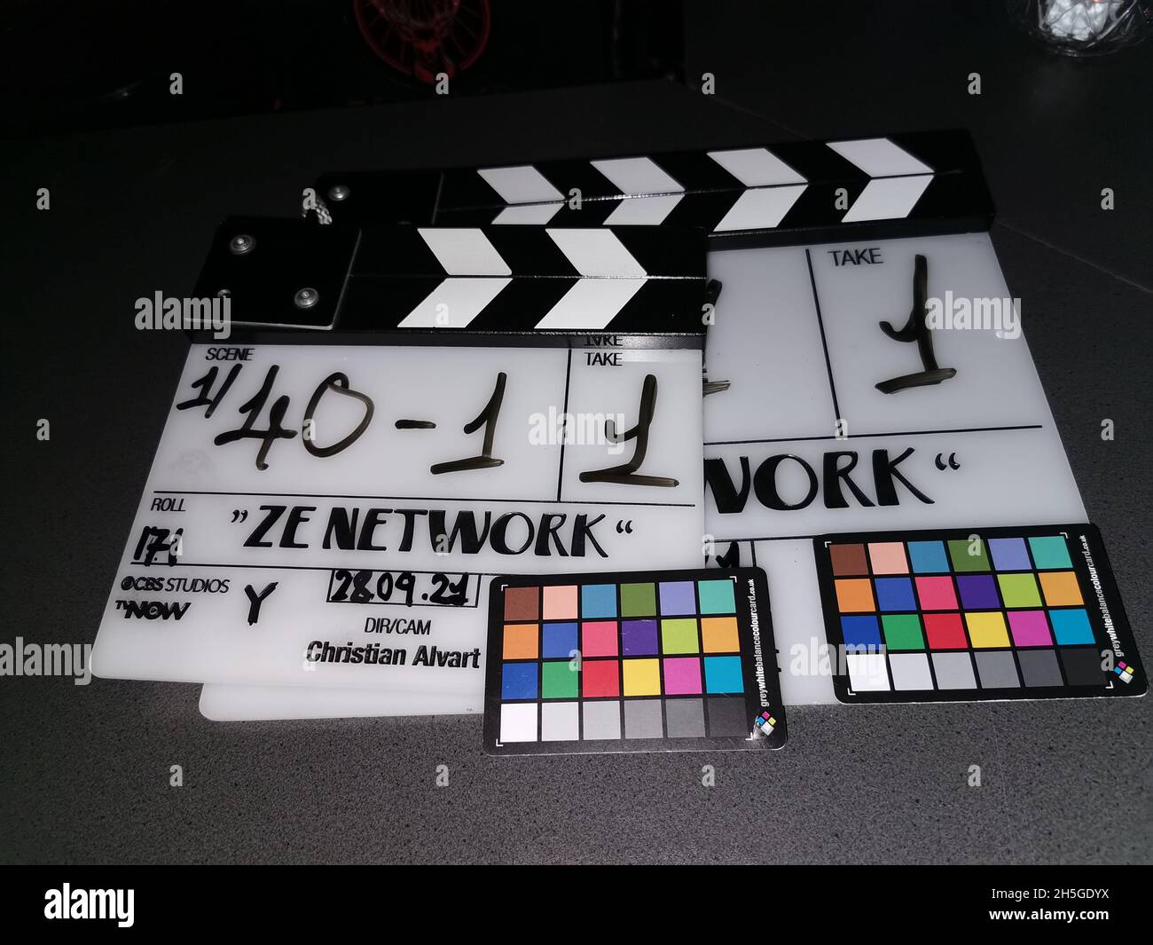 Die Filmklappe von ZE NETWORK mit David Hasselhoff Stock Photo - Alamy