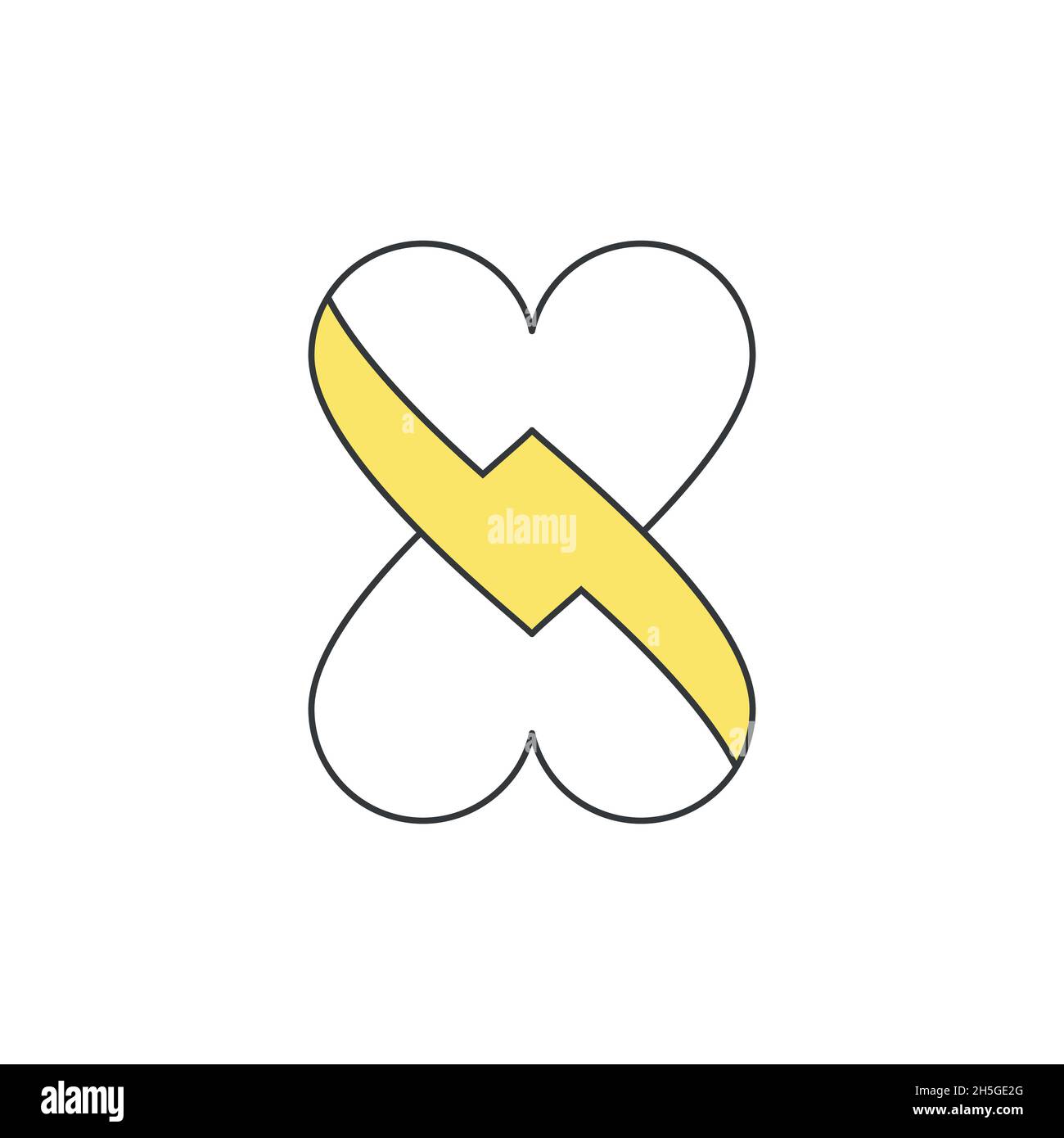 Heart Shape With Thunderbolt Vector Illustration Flat Design Stock