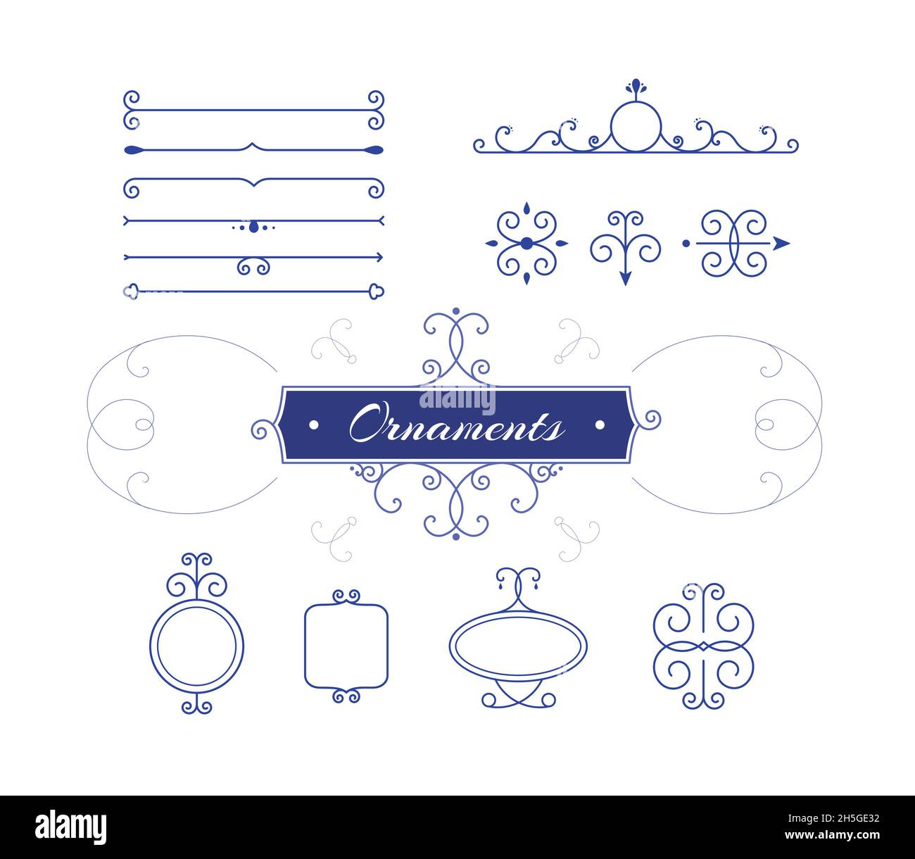 Set of calligraphic elegant ornaments. Flourish elements. Vintage ...