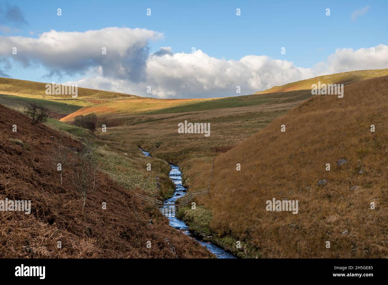 Water bending down the River Dane alongside Cheeks Hill before sunset ...
