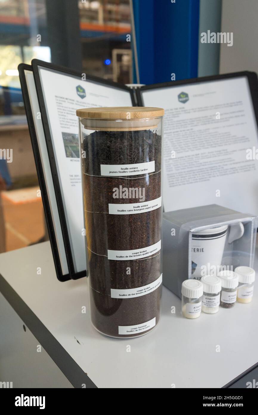 A glass container seen showing the different stages and qualities of ...