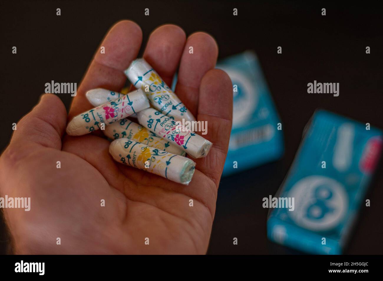 Cluj Napoca, Romania - jun 10, 2021: Packages of O.B. tampons, a global ...