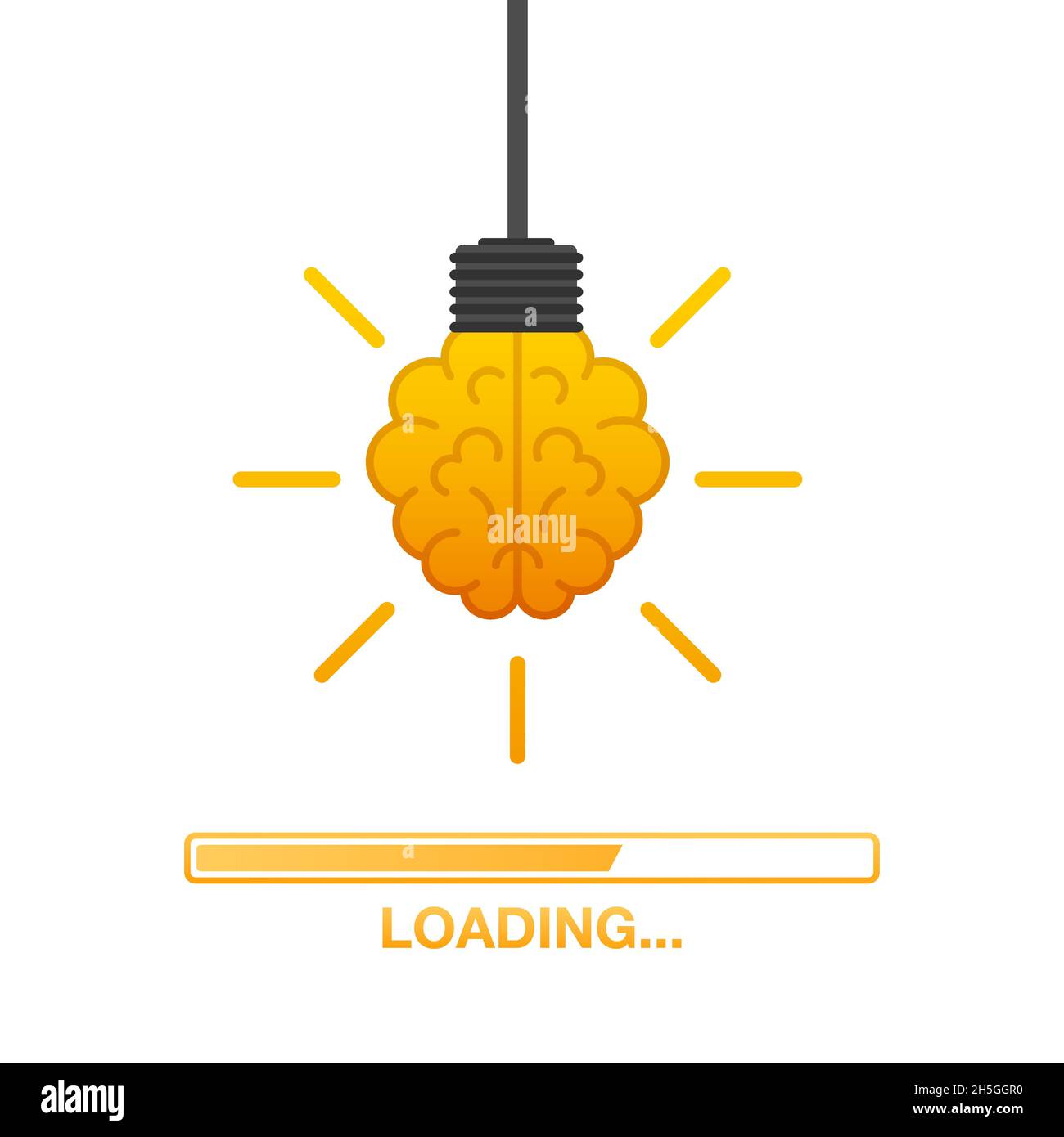Idea loading concept with idea brain processed on a lightbulb bar. Vector stock illustration ...