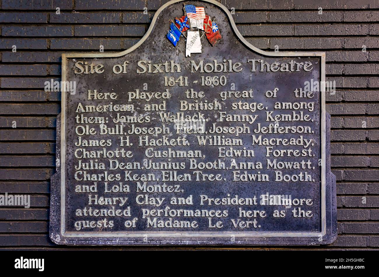 A historic plaque marks the location of Mobile’s sixth theater, located ...