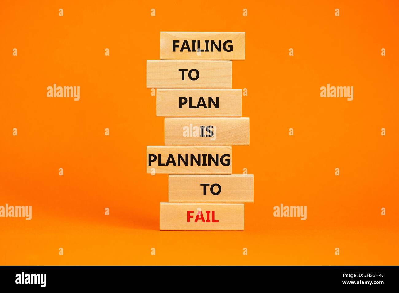 Failing to plan or planning fail symbol. Wooden blocks with words ...