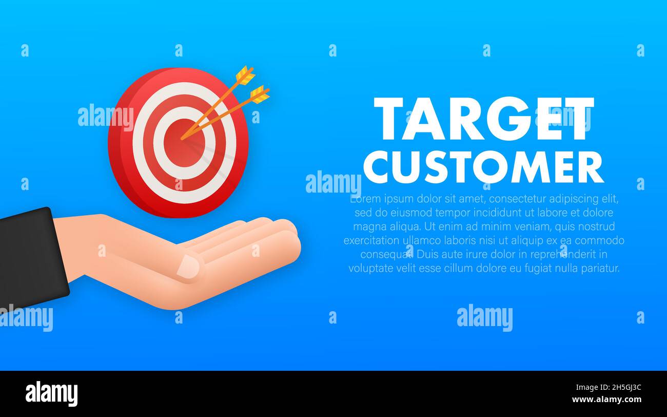 Target customer with an arrow on hands flat icon concept market goal ...