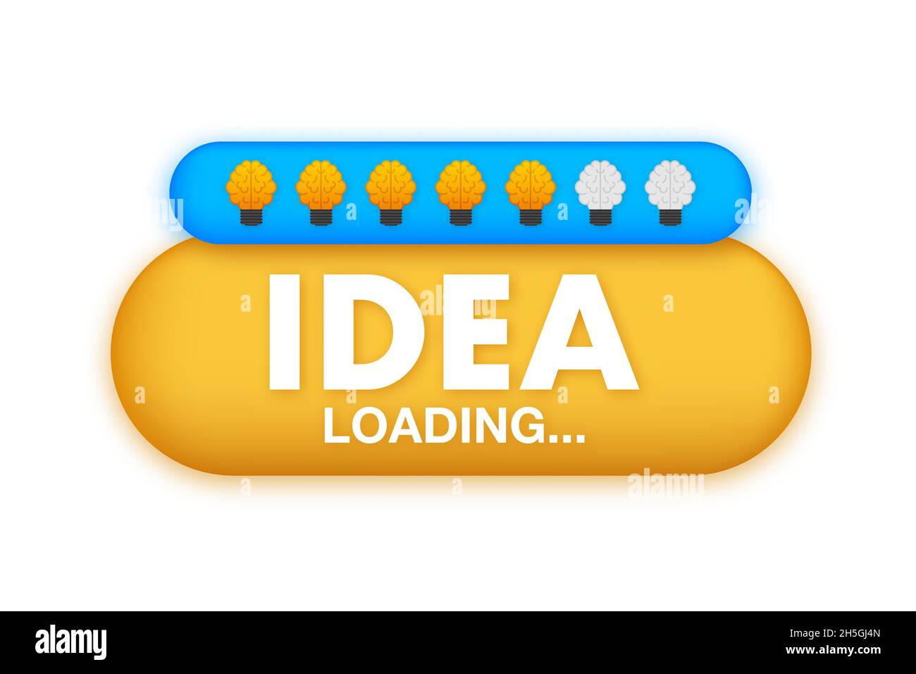 Idea loading concept with idea brain processed on a lightbulb bar. Vector stock illustration ...