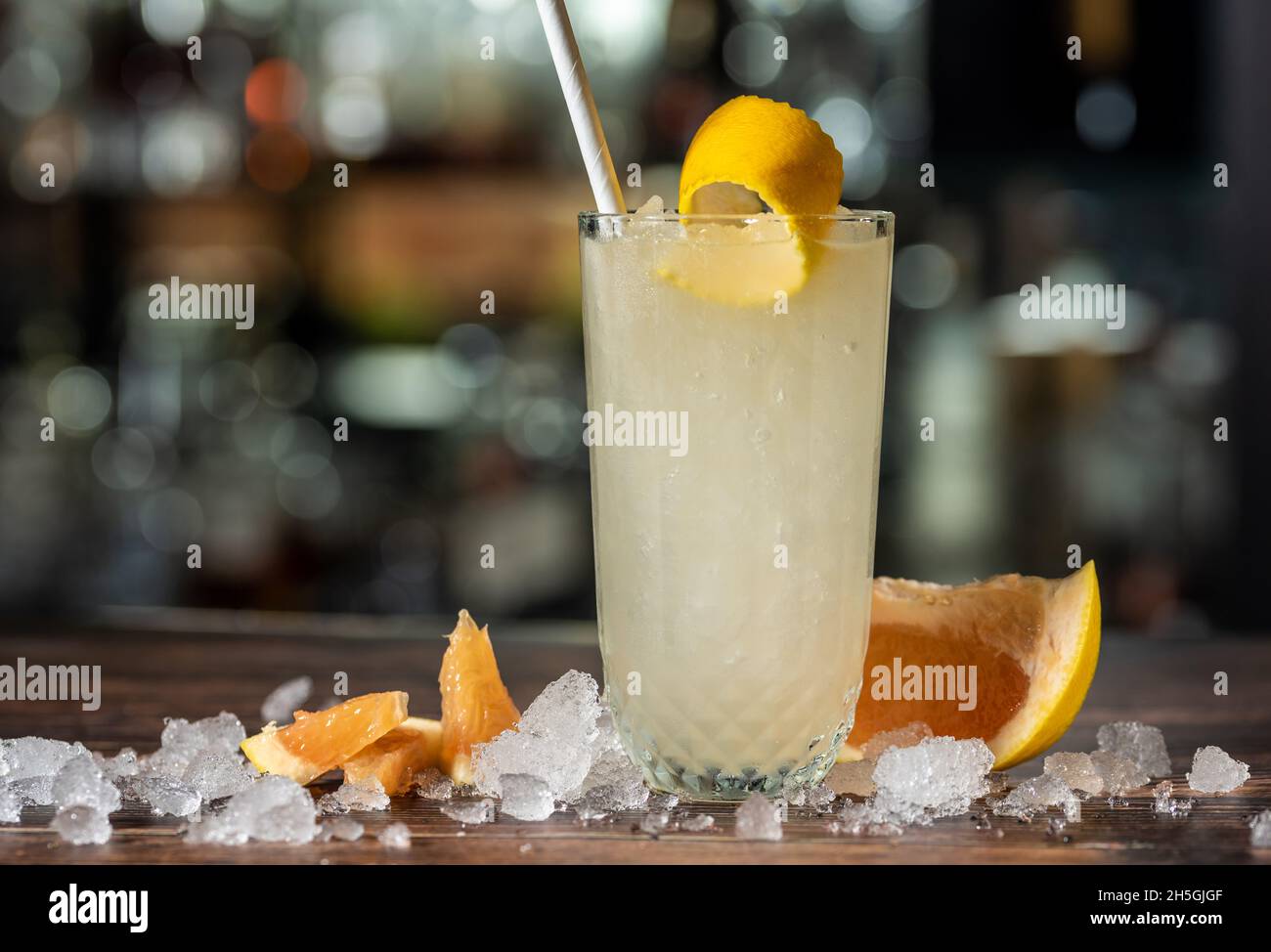 Luxury cocktail with lemon and tequila on a dark stone background Stock ...