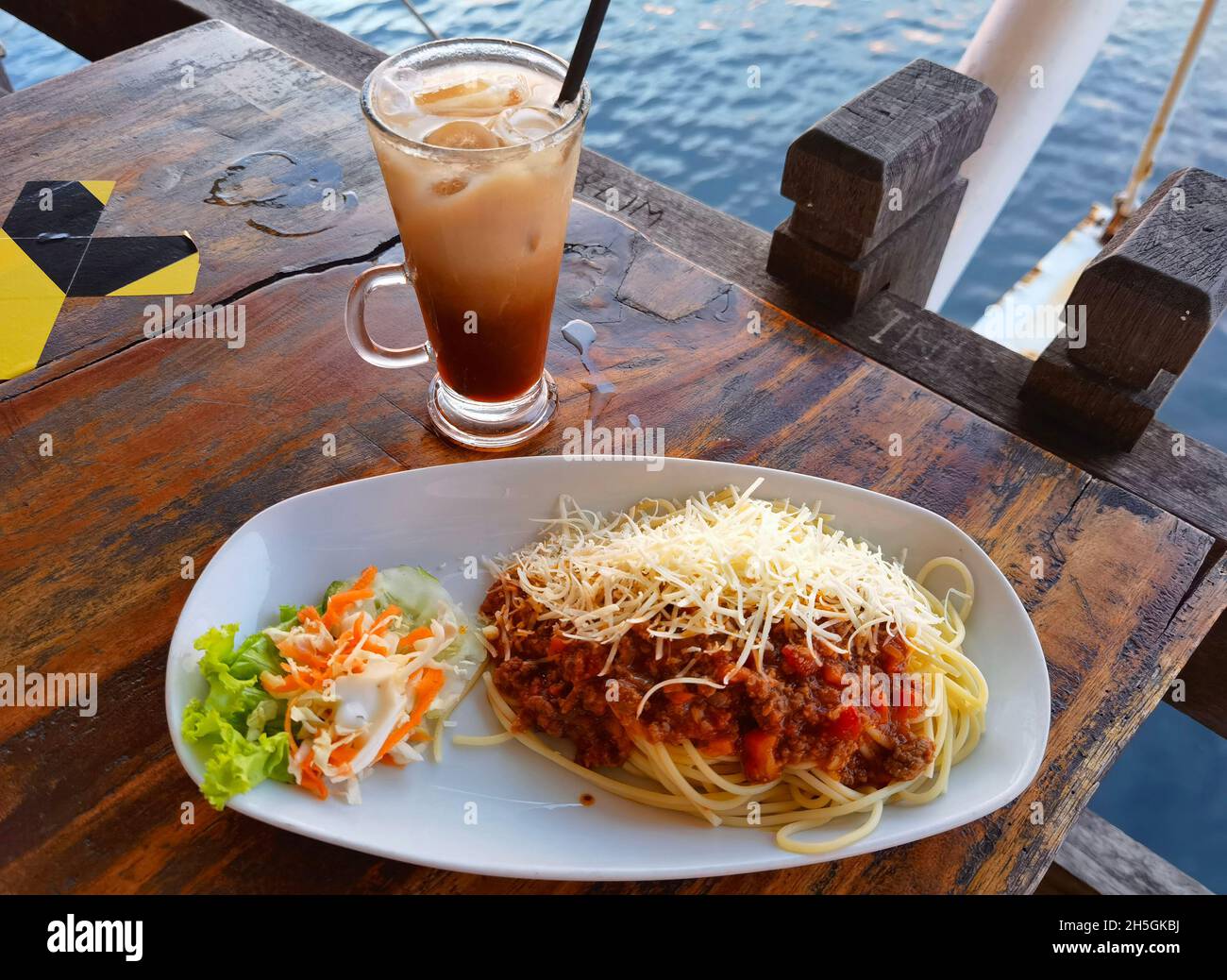 Iced Capuchino and Spagheti at Ancol Beach, Jakarta Stock Photo - Alamy