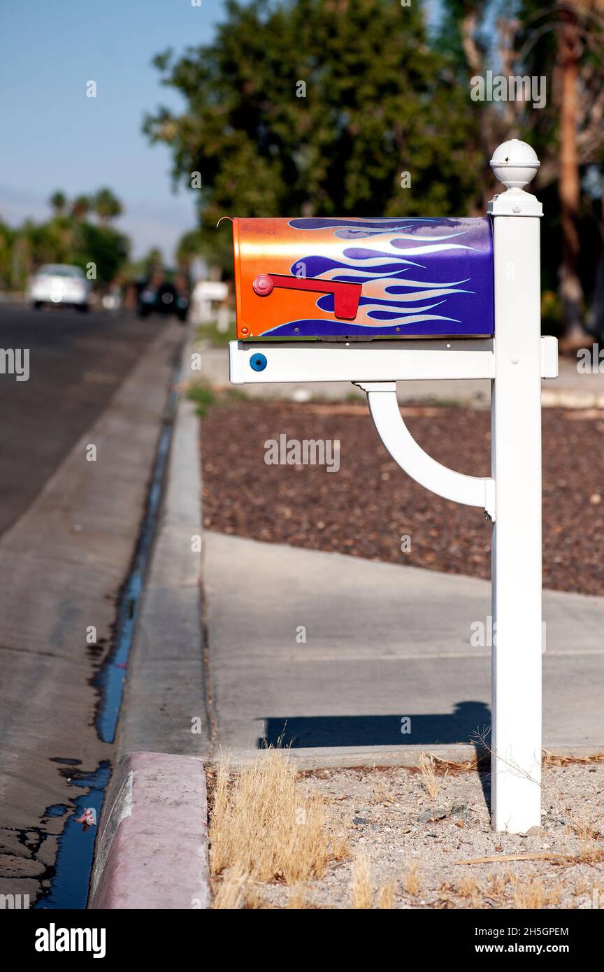 Custom painted mailbox with hot rod flames Stock Photo - Alamy
