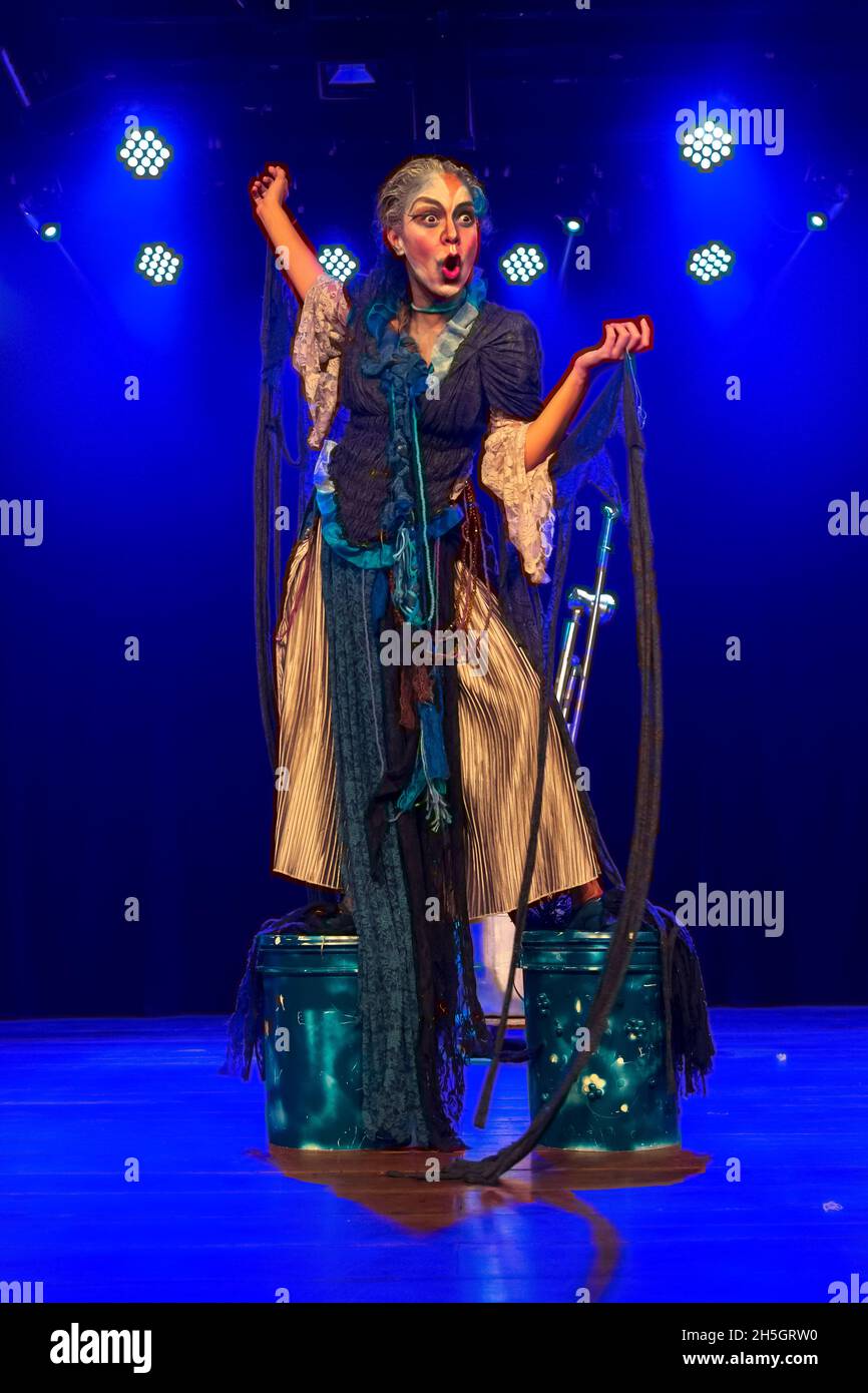 actress representing a character on the stage of a theater. He makes ...