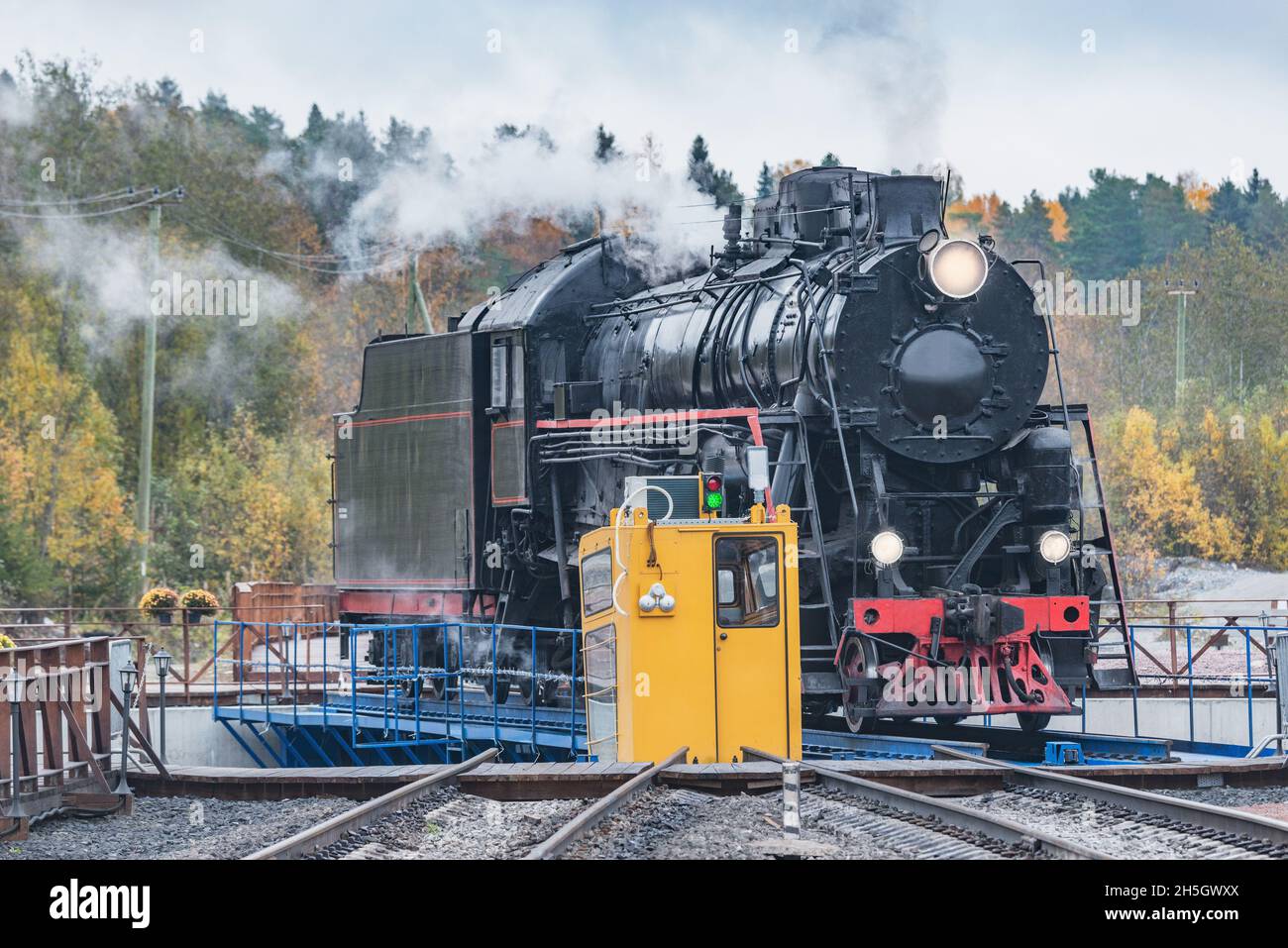 Retro steam locomotive at the turning circle Stock Photo - Alamy