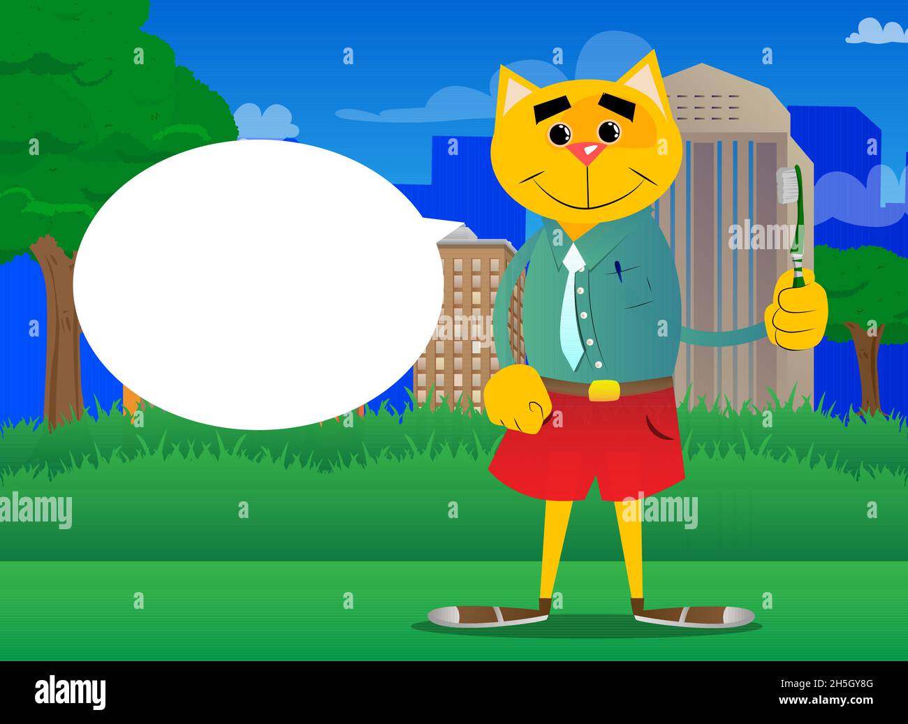 Funny cartoon cat holding toothbrush. Vector illustration. Cute orange ...