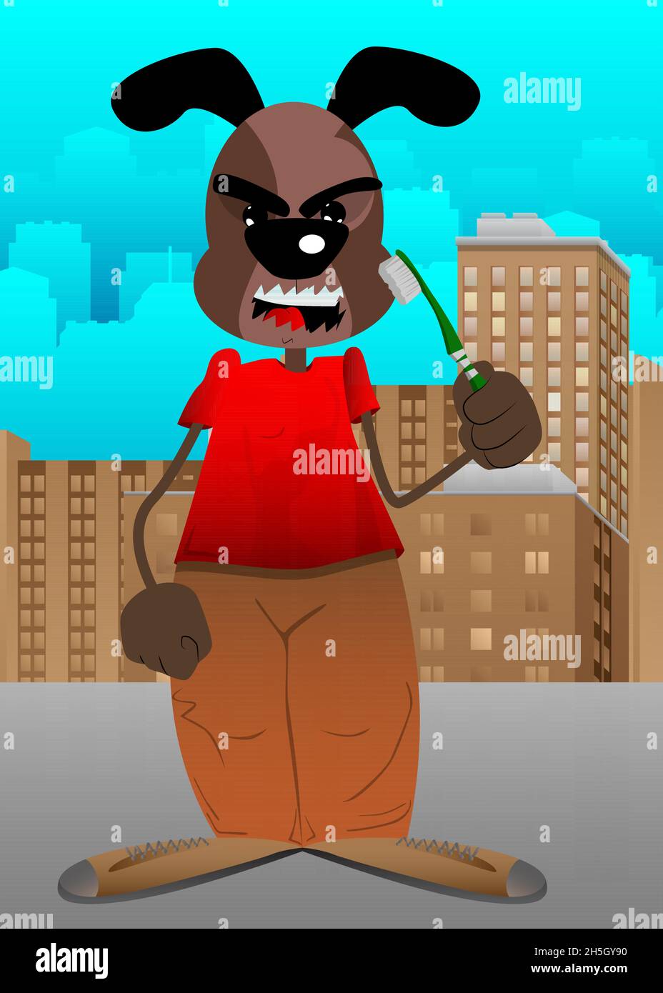 Funny cartoon dog holding toothbrush. Vector illustration Stock Vector ...