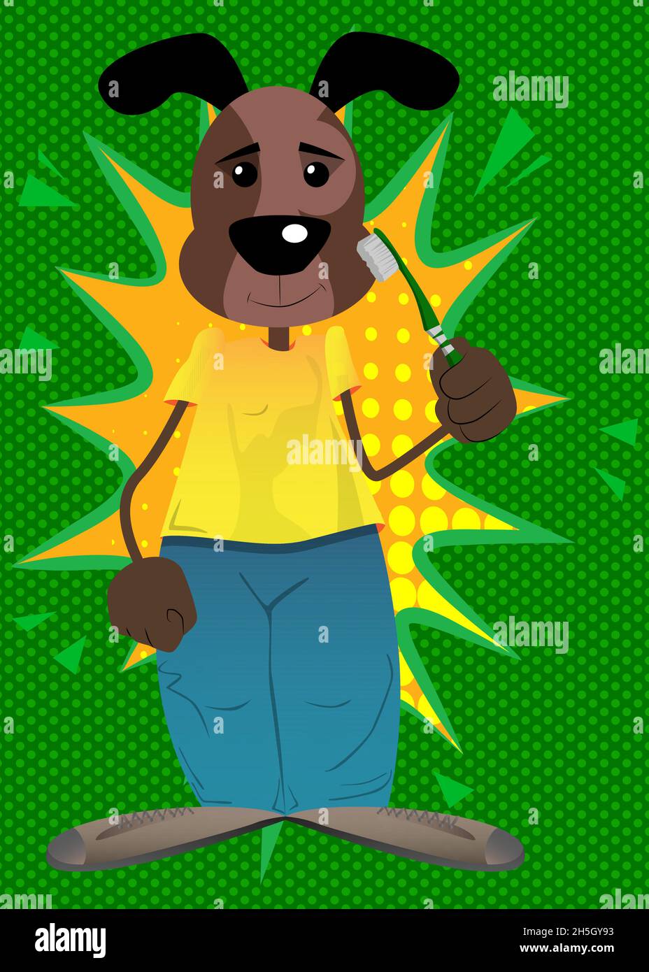 Funny cartoon dog holding toothbrush. Vector illustration Stock Vector ...