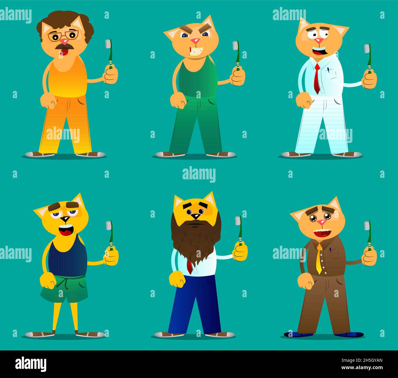 Funny cartoon cat holding toothbrush. Vector illustration. Cute orange ...