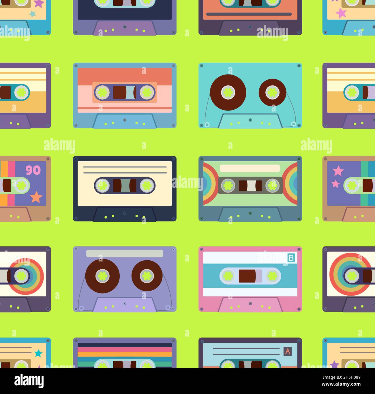 Seamless pattern with colorful cassette tapes. Retro trendy background ...
